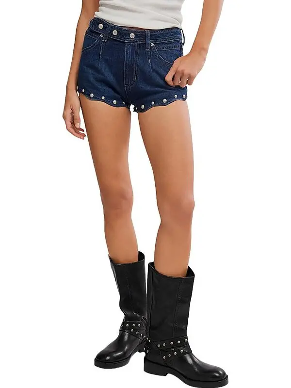 Free People Studded Denim Shorts - Midnight