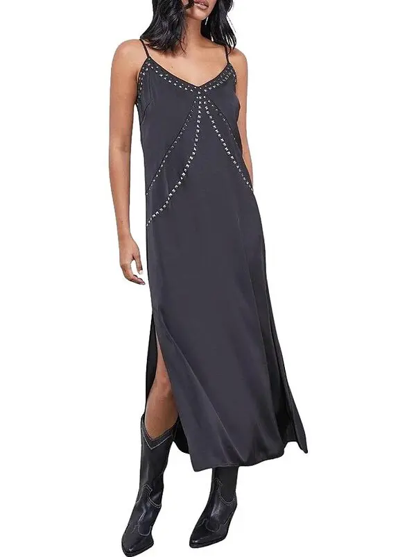 WAREHOUSE Premium Stud Embellished Slip Dress - Black