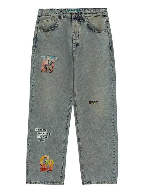 BARROW Flame Print Relaxed Fit Jeans - Sky Blue Denim