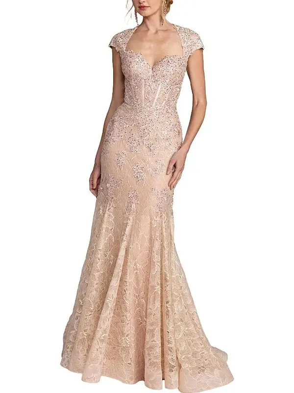 Mac Duggal Embellished Sweetheart Cap Sleeve Trumpet Gown - Blush