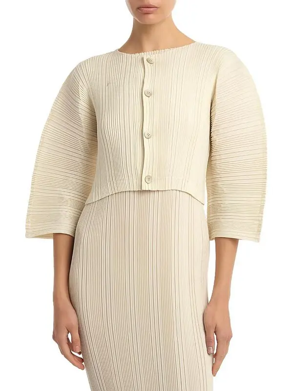 Issey Miyake Rib Pleats Cardigan - Ivory