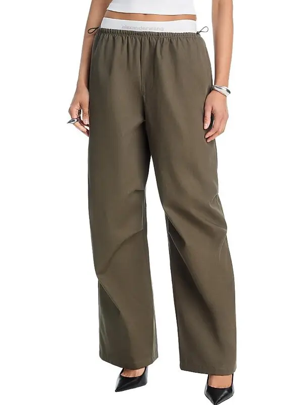Alexander Wang Mid-rise Logo Elastic Waist Pants - Army Green