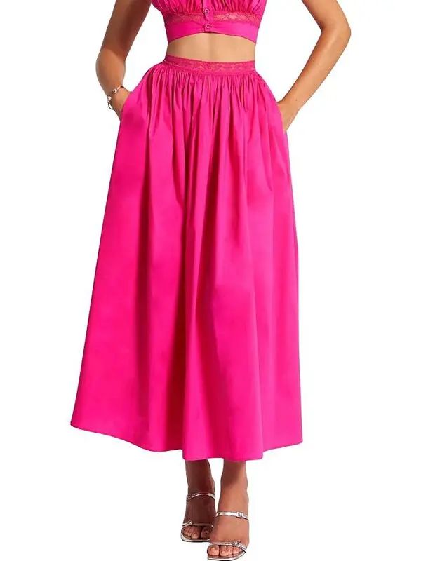 MISS CIRCLE NEW YORK Cotton Poplin Maxi Skirt With Lace Trim - Fuchsia