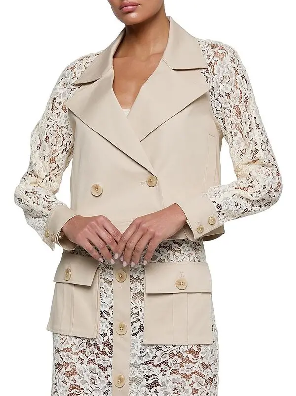 L'Agence Novelle Lace Sleeve Trench Coat - Biscuit/ecru