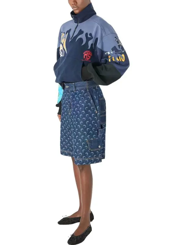 MARINE SERRE Moon-print Denim Shorts - Blue