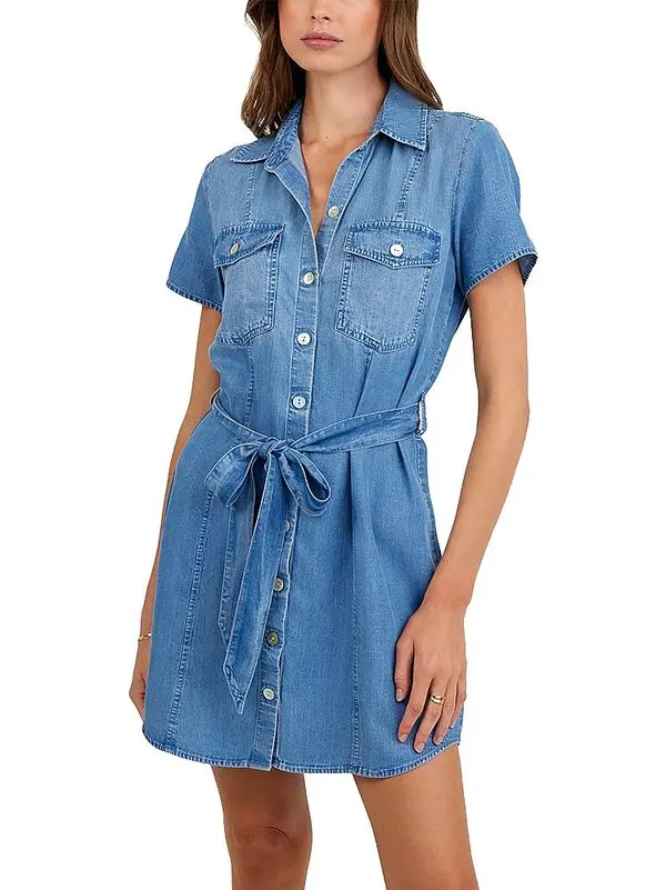 Bella Dahl Short Sleeve Belted Shirt Dress - Indigo Harbor Wash