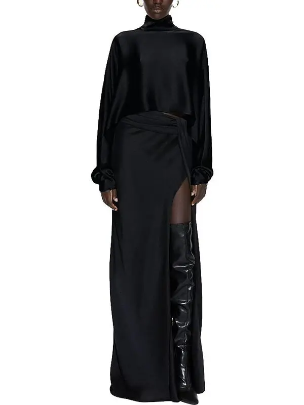 Lapointe Satin Caftan Top - Black