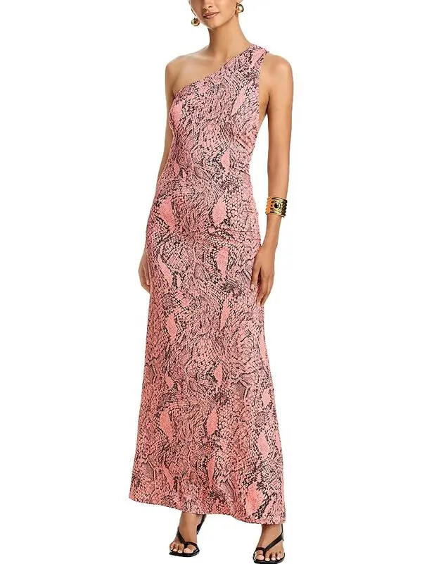 AFRM Carlotta One Shoulder Maxi Dress - Peach Snake