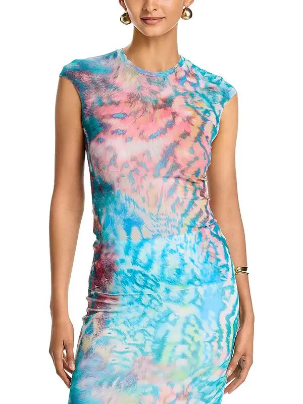 AFRM Nina Floral Print Mesh Top - Pastel Animal