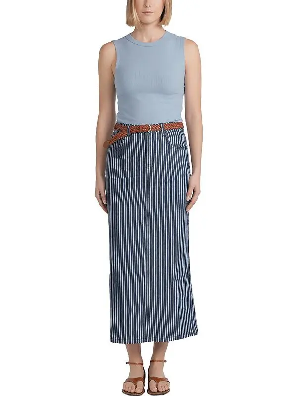 POINT Striped Maxi Skirt - Indigo Cream Stripe