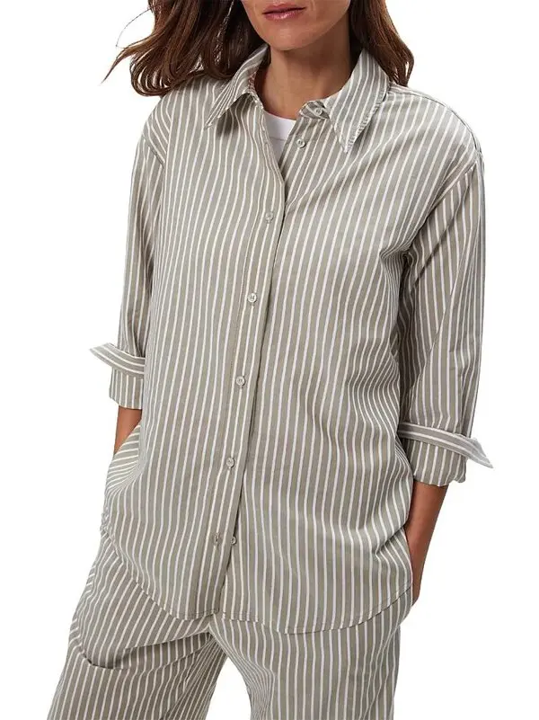 Michael Stars Stripe Carson Button Down Top - Olive