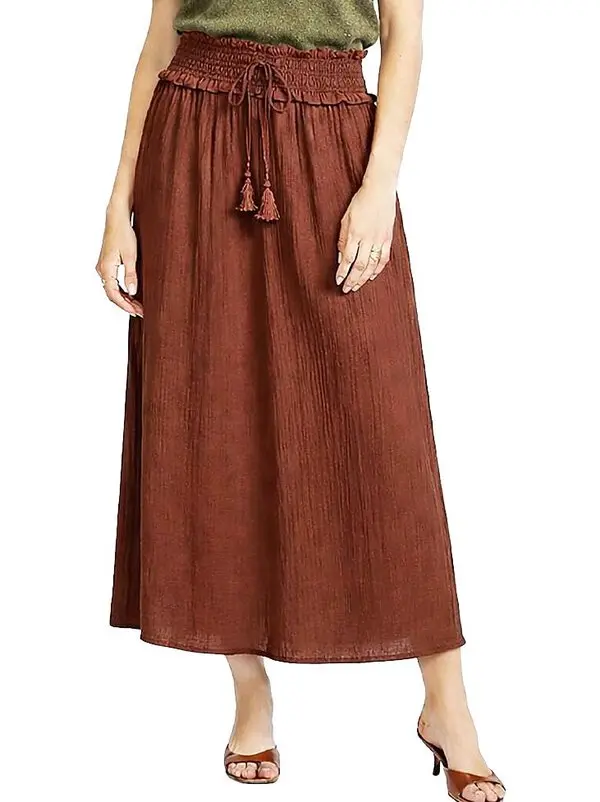 ELLE COLLECTION Waistband Detail Midi Skirt - Brown Russet