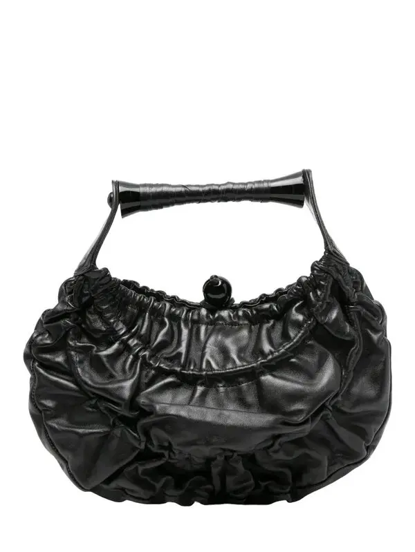 Giorgio Armani 2000 Ruched Leather Tote Bag - Black