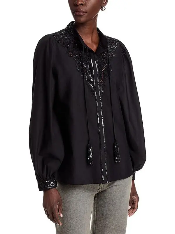 Kobi Halperin Harper Sequinned Embroidered Blouse - Black