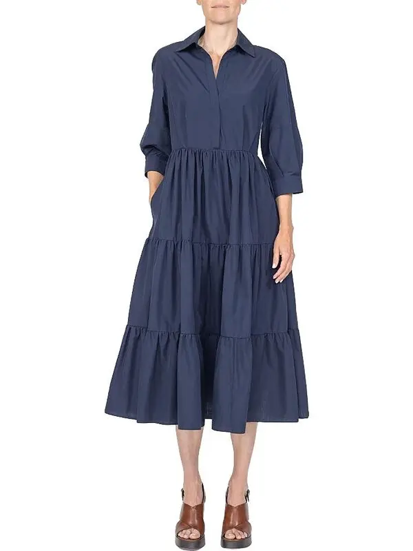 CALLAS MILANO Marseille Tiered Shirt Dress - Navy