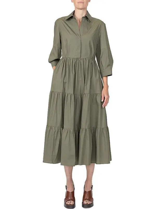 CALLAS MILANO Marseille Tiered Shirt Dress - Olive
