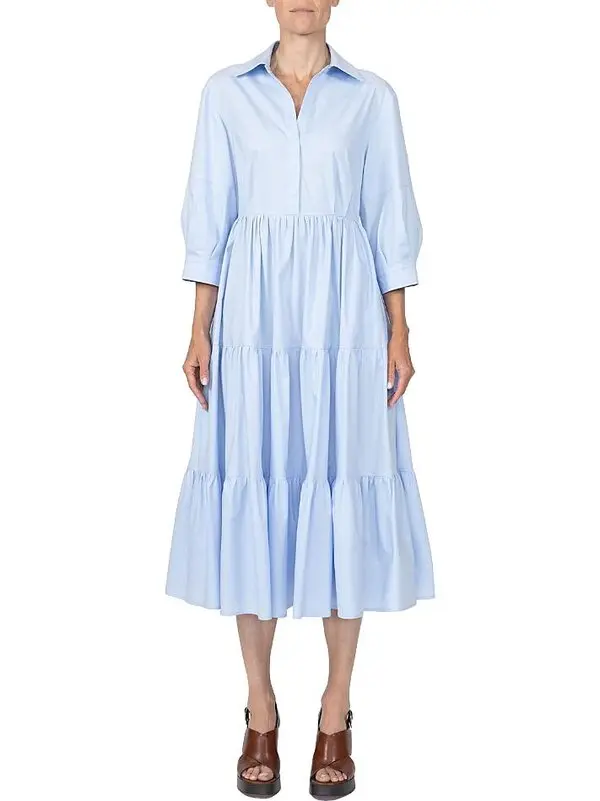 CALLAS MILANO Marseille Tiered Shirt Dress - Pale Blue