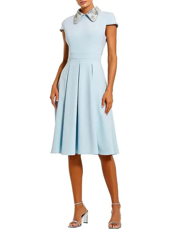 Mac Duggal Crepe Midi Dress With Beading - Powder Blue