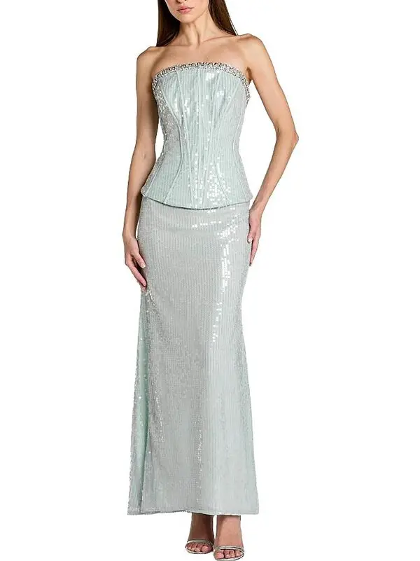Mac Duggal Strapless Sequin Peplum Gown With Rhinestone Trim - Pale Blue