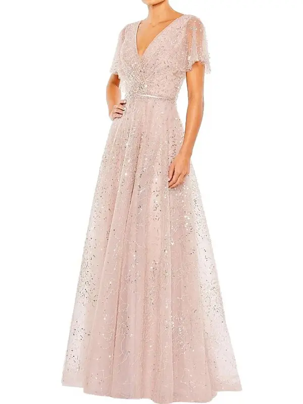 Mac Duggal Embellished Butterfly Sleeve Wrap Gown - Vintage Rose