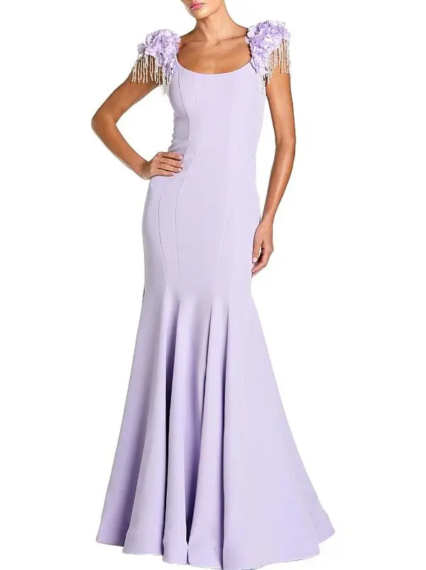 Mac Duggal Scoop Neck Mermaid Gown With Embellished Sleeves - Lilac