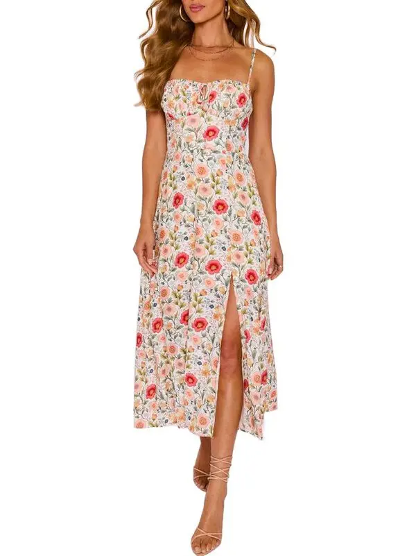 VICI Floral Print Maxi Dress - Cream/red
