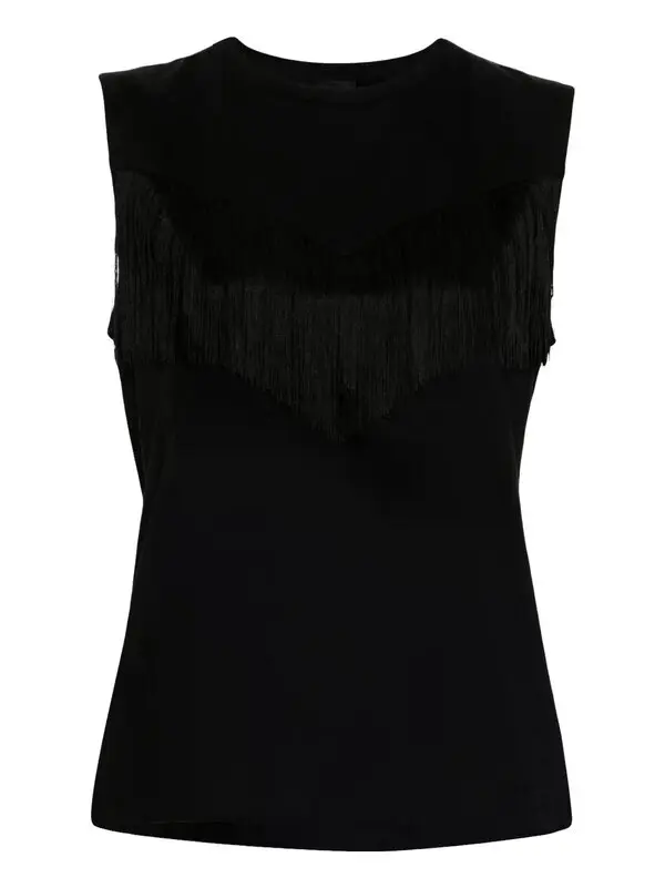 Pinko Fringed Cotton Tank Top - Black