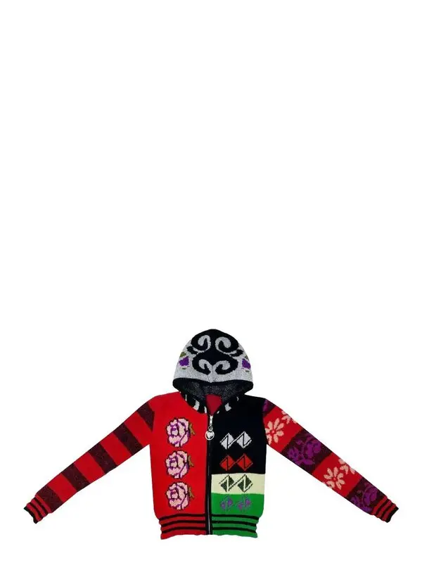 CHOPOVA LOWENA Intarsia-knit Floral-motif Cardigan - Red