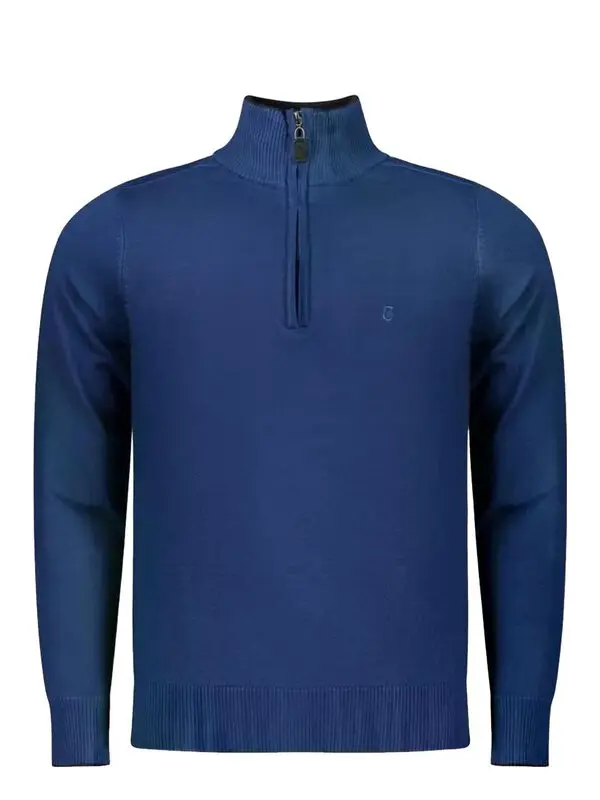 COVERI MOVING Zip-neck Fine-knit Sweater - Blue