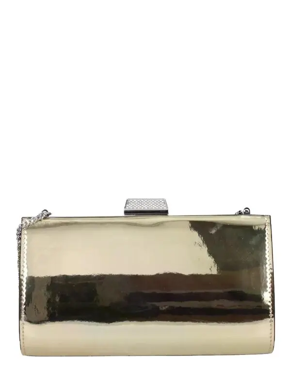JIMMY CHOO Leather Crystal-embellished Clutch - Gold
