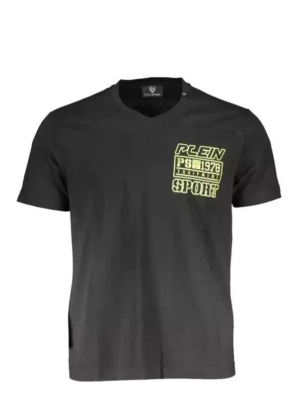 PLEIN SPORT Logo-print V-neck Cotton T-shirt - Black