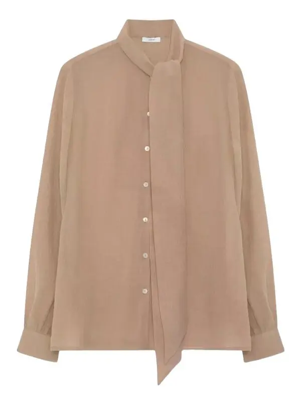 LARDINI Neck-bow Creponne Blouse - Neutrals