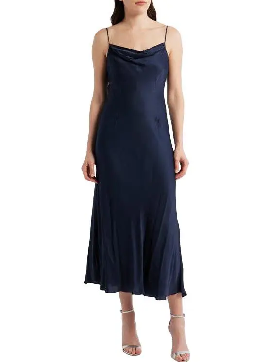 French Connection Oona Strappy Satin Midi Dress - Marine