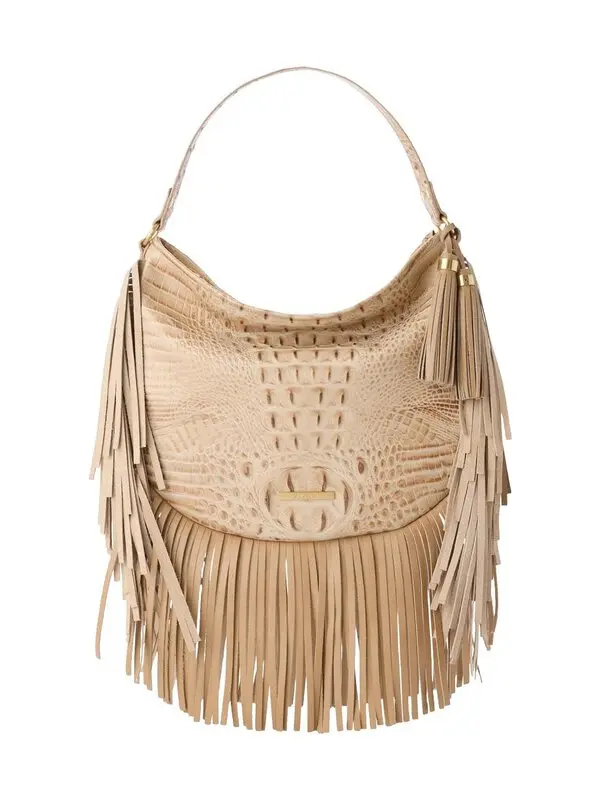 Brahmin Small Kathleen Croc Embossed Fringe Shoulder Bag - Sandstorm