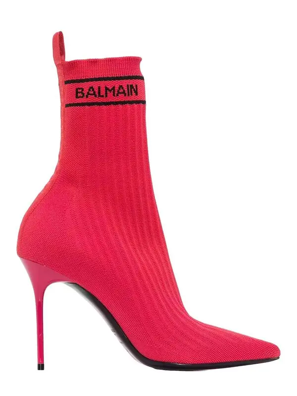 Balmain Skye Knitted Ankle Boots - Red