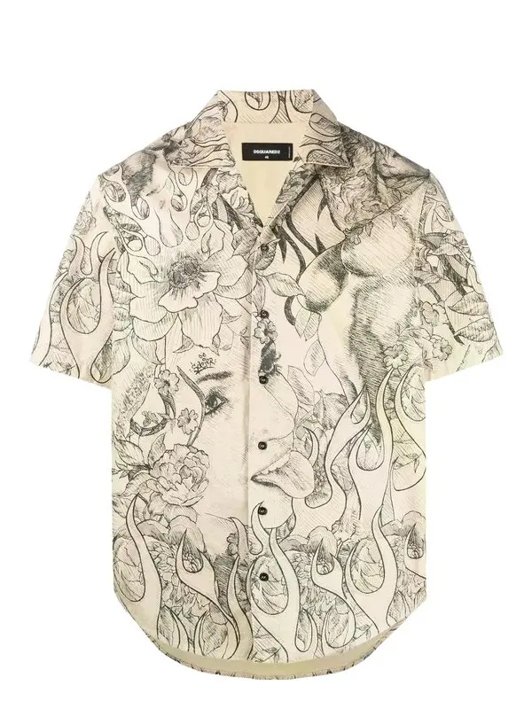 Dsquared2 Graphic-print Short-sleeved Shirt - Neutrals