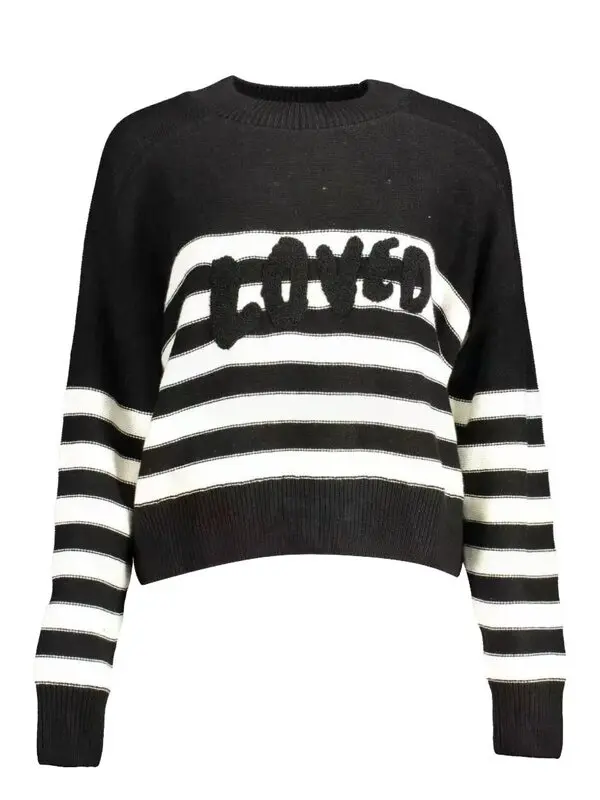 Desigual Striped Embroidered Sweater - Black