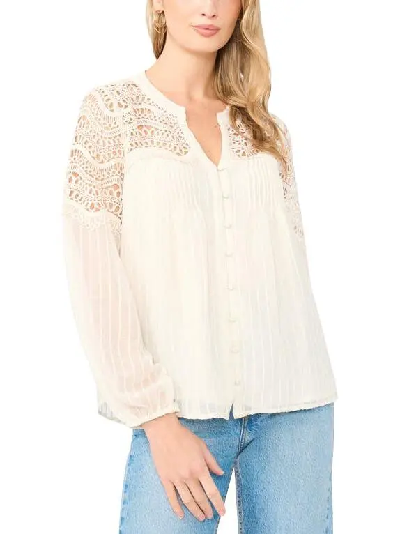 Vince Camuto Lace Trim Pintuck Blouse - New Ivory
