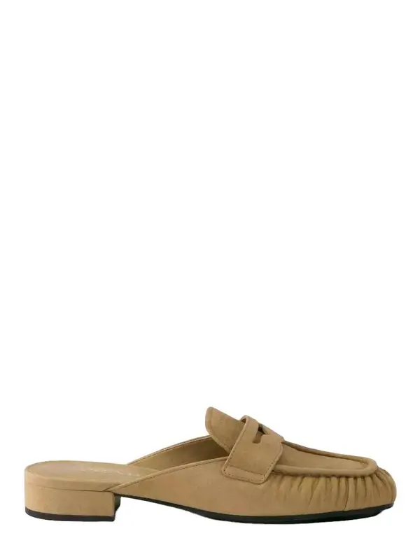 Prada Suede Mules With Lettering Logo - Neutrals