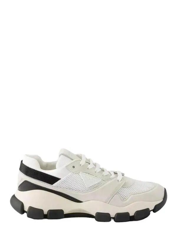 Prada Mesh And Suede Lace-up Sneakers - Neutrals