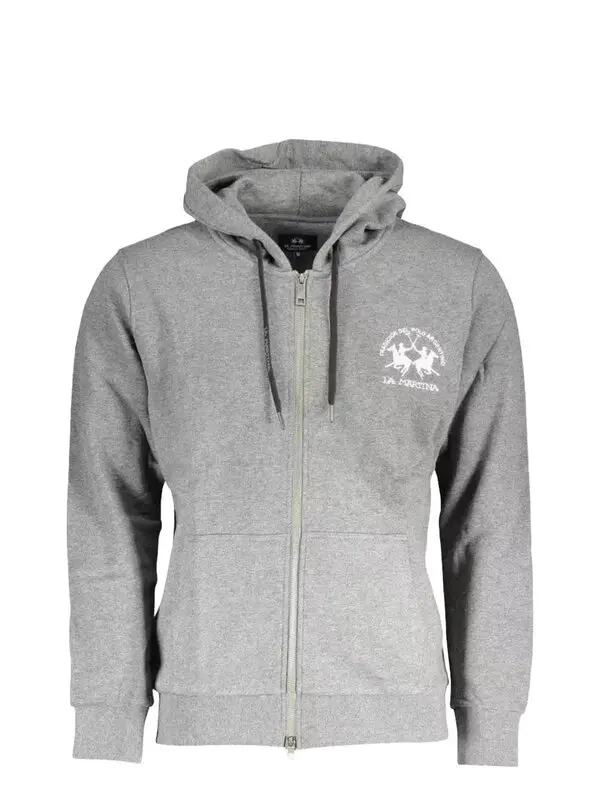 LA MARTINA Logo-embroidered Zip-up Hoodie - Grey