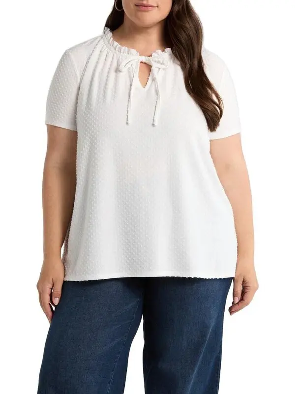 Loveappella Swiss Dot Blouson Top - Ivory