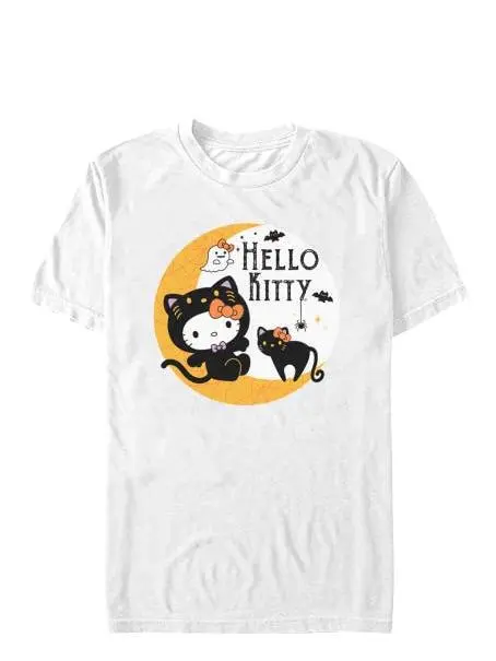 HELLO KITTY Halloween Black Cat And Moon Graphic T-shirt - White