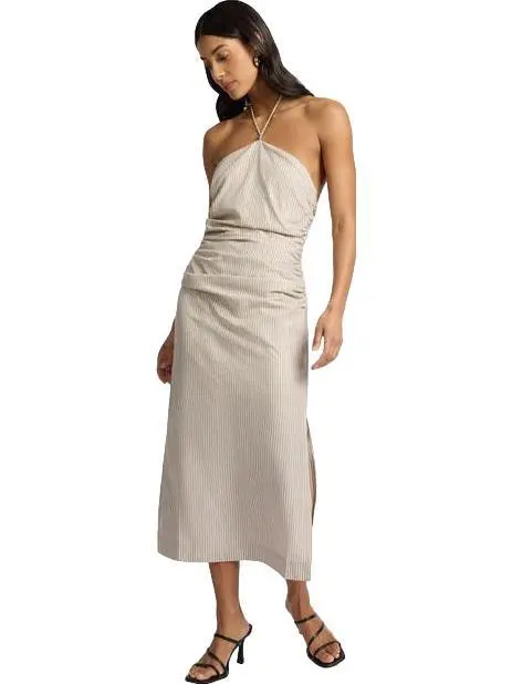 Onia Ruched Halter Midi Dress - Tan/white