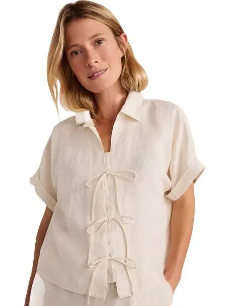 HAVEN WELL WITHIN Linen Tie-front Top - Sandstone