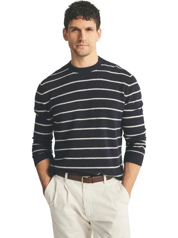 Naadam Lightweight Cashmere Striped Crewneck - Navy Combo