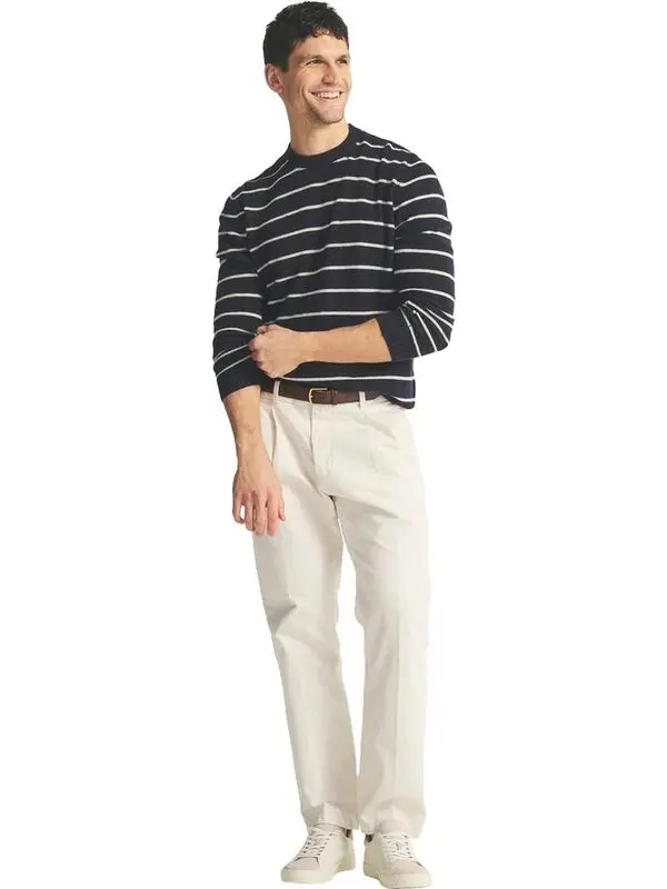 Naadam Lightweight Cashmere Striped Crewneck - Navy Combo
