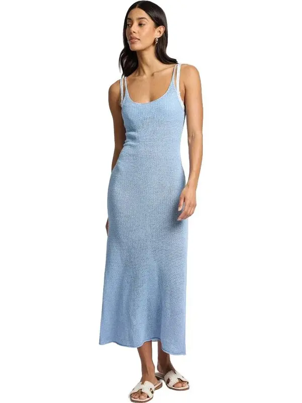 Onia Textured Linen Scoop Neck Maxi Dress - Sky