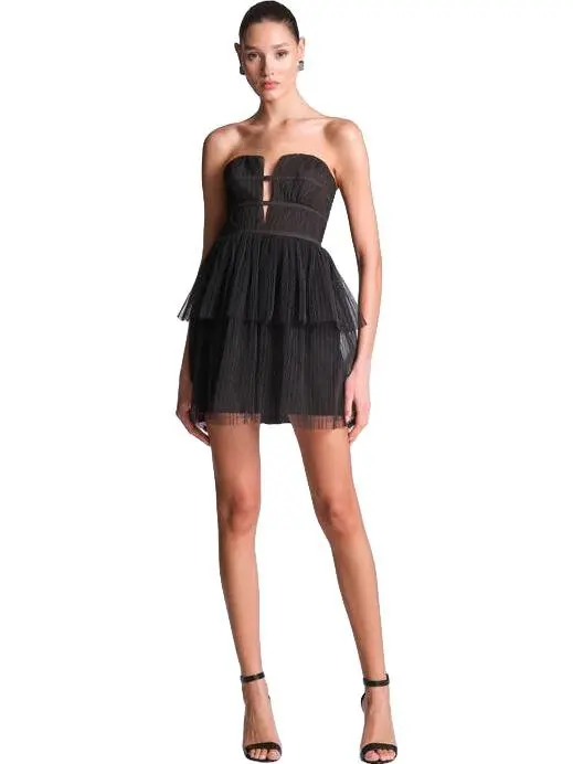Bcbgmaxazria Tiered Tulle Mini Dress - Black