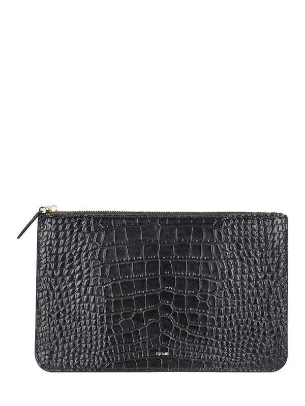 TOTEME Threefold Croco Embossed Clutch - Black